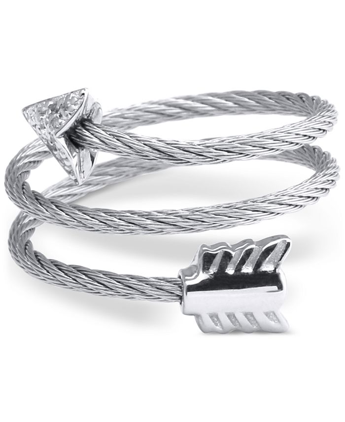 CHARRIOL White Topaz Arrow Wrap Ring (1/10 ct. t.w.) in Stainless Steel ...