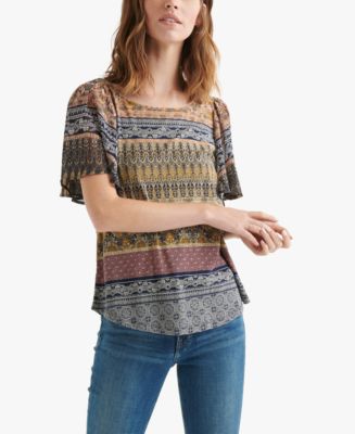 Lucky Brand Printed Keyhole-Back Top - Macy's