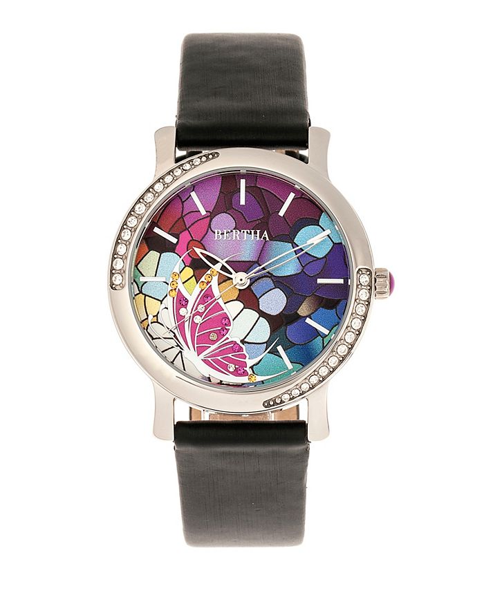 Bertha Quartz Vanessa Black Genuine Leather Watch, 36mm - Macy's