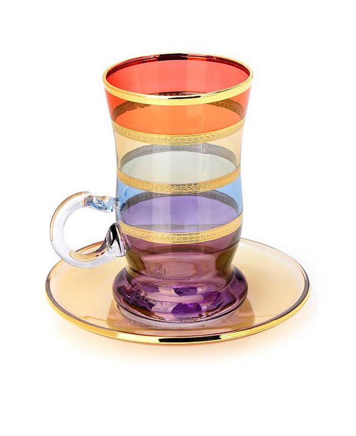 Classic Touch Set 6 Tea Cups Multicolored 24K Gold Artwork - Macy's