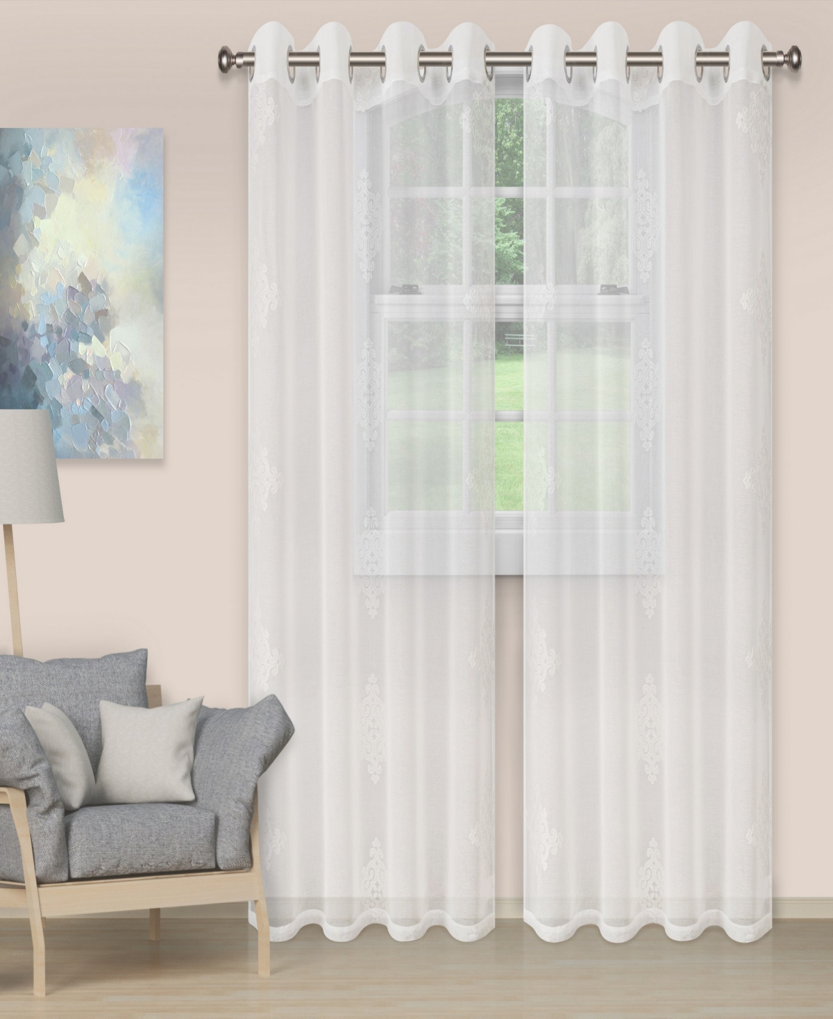 Click here for Superior Damask Sheer Grommet Top Curtain Panels... prices