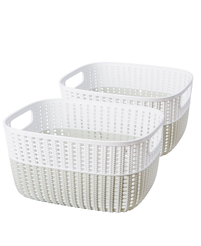 Simplify 2 Pack 2-Tone Decorative Small Storage Basket in Heather Gray ...