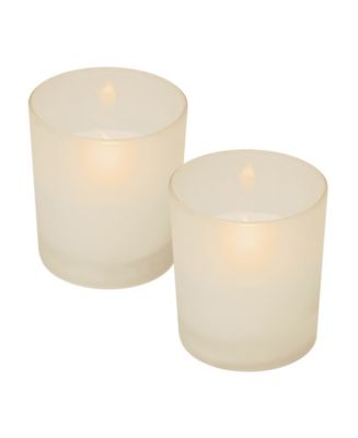 Lumabase Set of 2 Frosted Glass Flickering LED Candles - Macy's