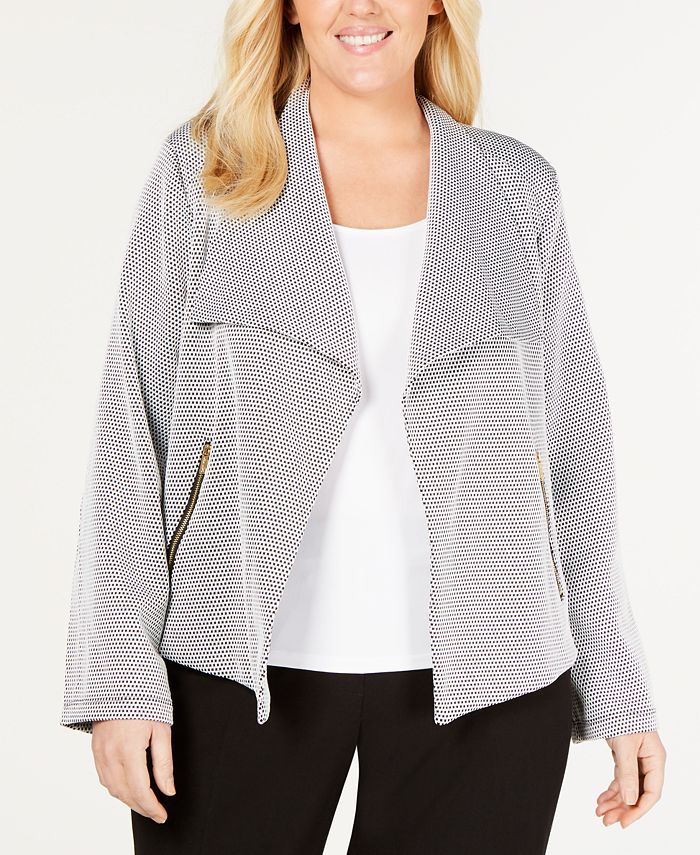 Calvin Klein Plus Size Jacquard Flyaway Jacket - Macy's