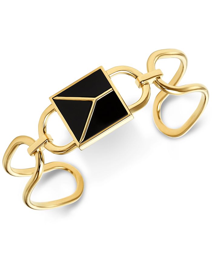 Michael Kors Gold-Tone Sterling Silver Black Stone Padlock Cuff ...