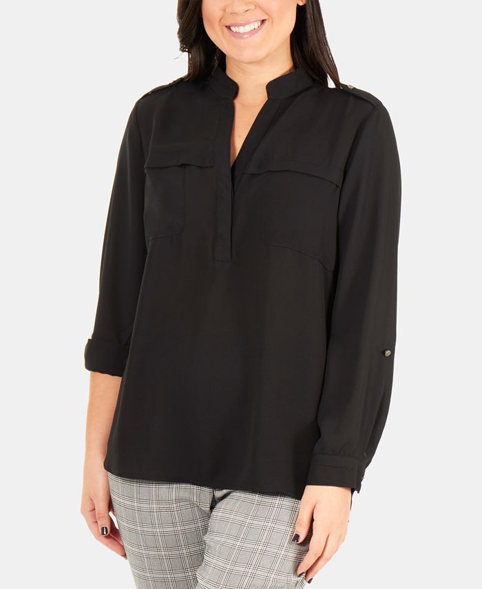 NY Collection NY Collection High-Low Utility Blouse - Macy's