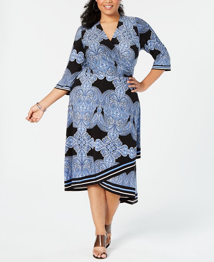INC International Concepts INC Plus Size Printed Faux-Wrap Midi Dress ...