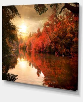 Designart Colorful Fall Sunset Over River Landscape Canvas Art Print ...