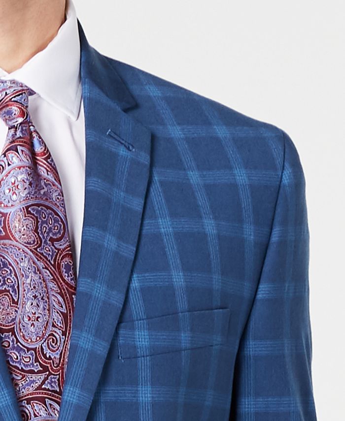 Billy London Men's Slim-Fit Performance Stretch Blue Plaid Suit - Macy's