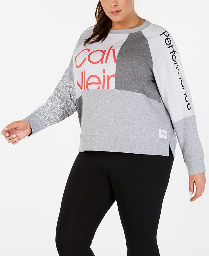 Calvin Klein Plus Size Colorblocked Logo Top - Macy's