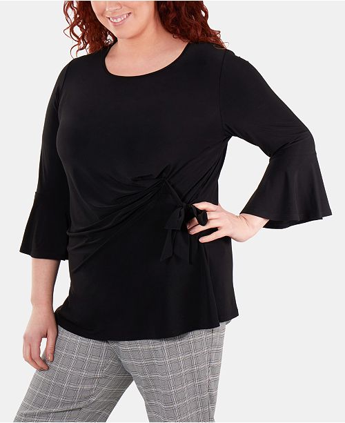 NY Collection Plus Size Bell-Sleeve Side-Tie Top & Reviews - Tops ...