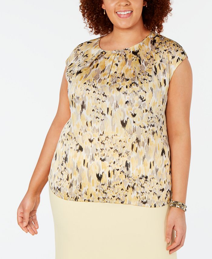 Kasper Plus Size Printed Pleated Top - Macy's