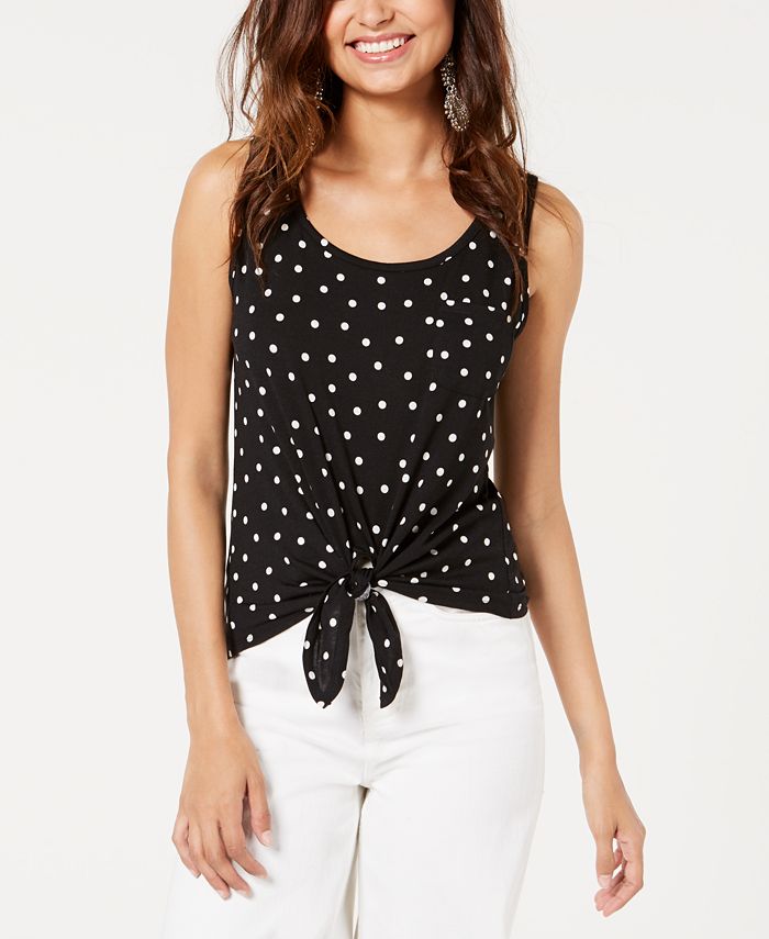 Rebellious One Juniors' Polka-Dot Printed Tie-Front Tank Top - Macy's