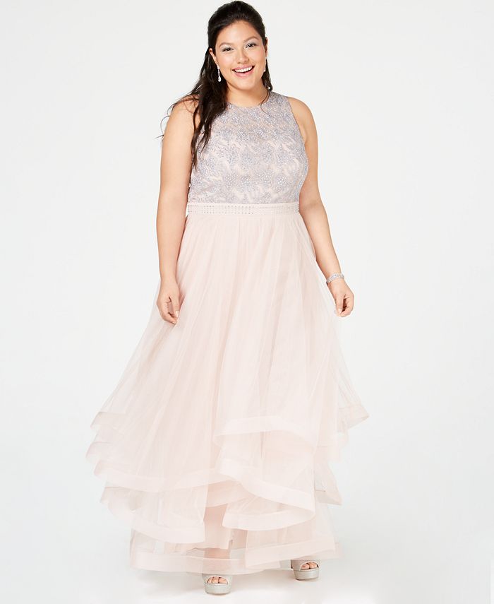 City Studios Trendy Plus Size Rhinestone Tulle Gown - Macy's