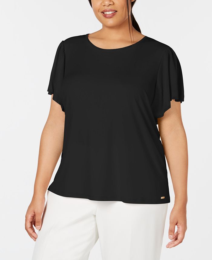 Calvin Klein Plus Size Ruffled-Sleeve Top - Macy's