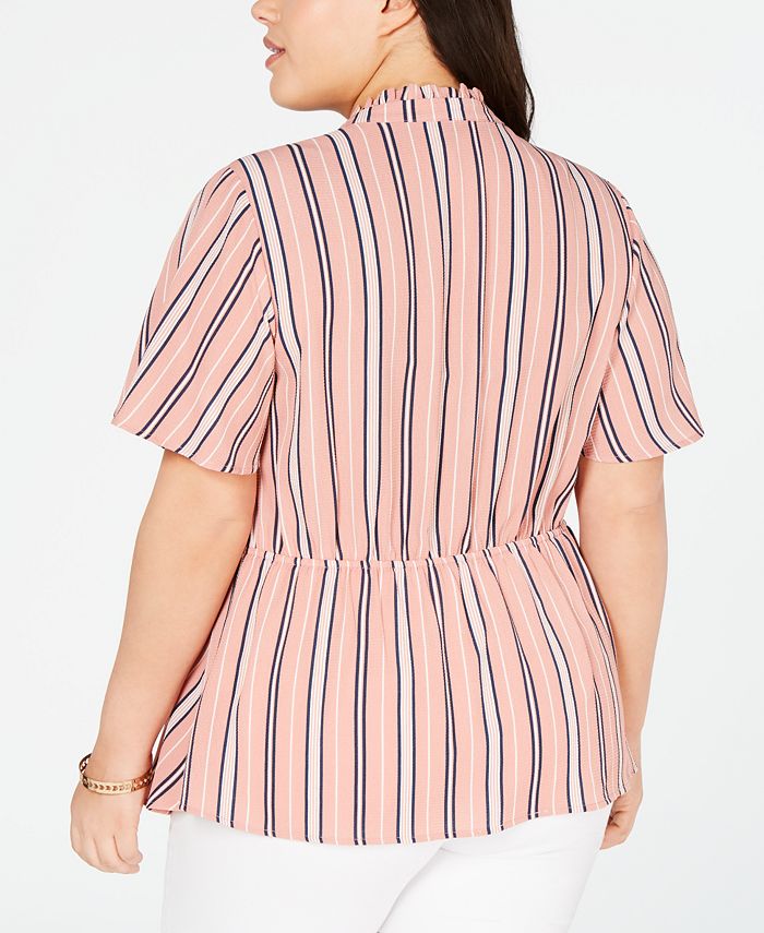 Monteau Trendy Plus Size Striped Wrap Top - Macy's