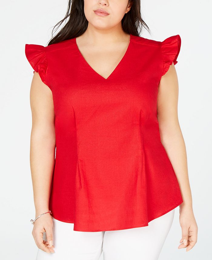 Monteau Trendy Plus Size Ruffle-Sleeve Top - Macy's