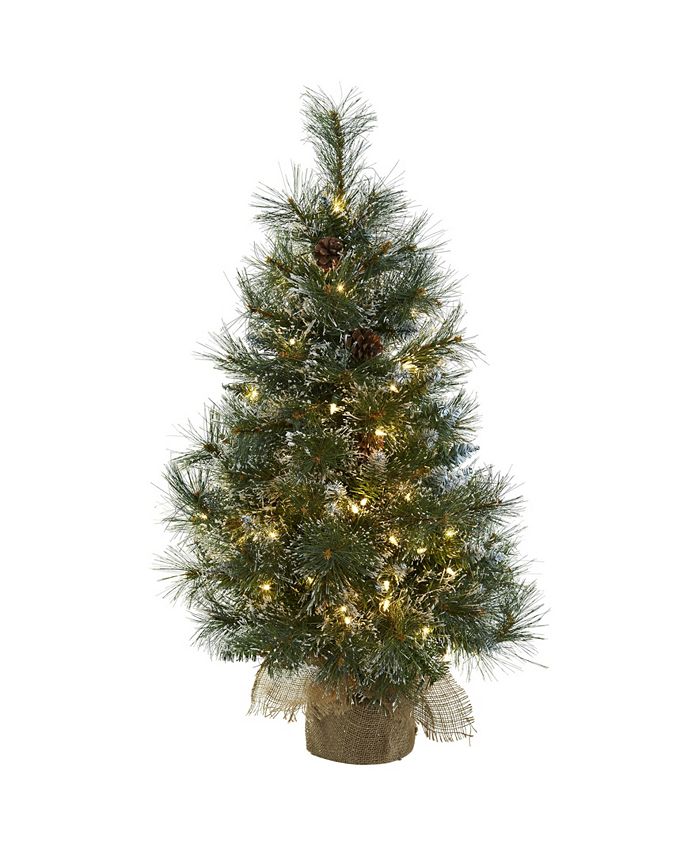 Nearly Natural 3-Ft. Christmas Tree with Clear Lights, Frosted Tips ...