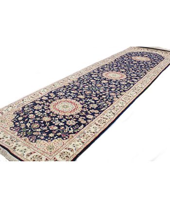 BB Rugs Fine Indo Nain 628746 Blue/Ivory 2'8" x 10' Runner Area Rug ...