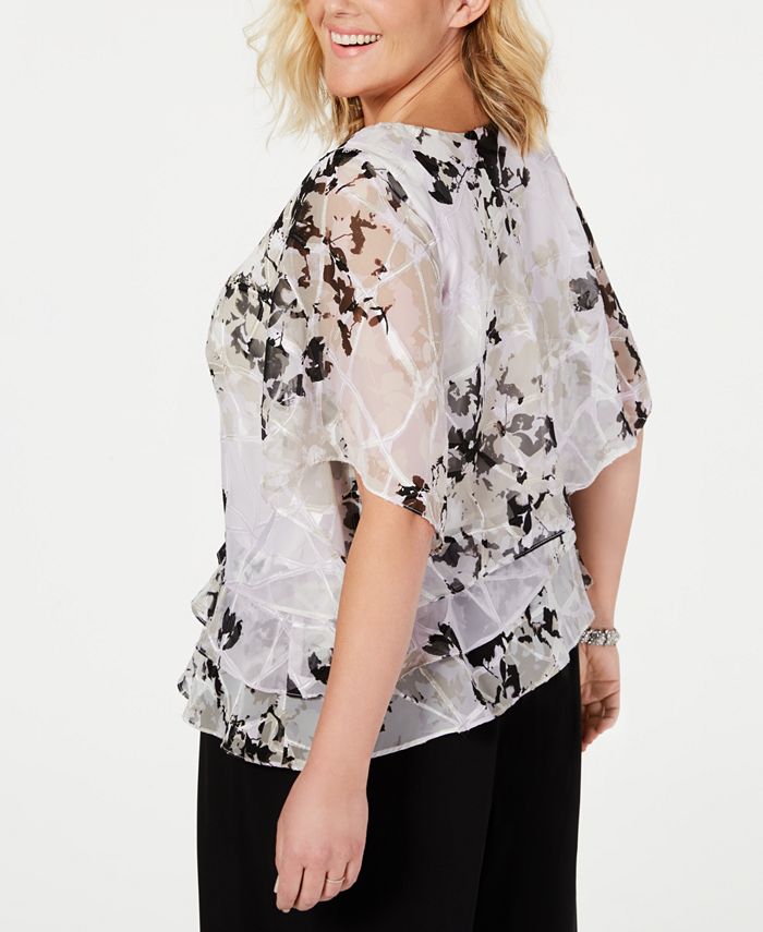 Alex Evenings Plus Size Printed Tiered Blouse - Macy's