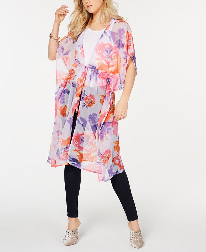 Betsey Johnson Watercolor Flower-Print Drawstring Kimono Scarf - Macy's