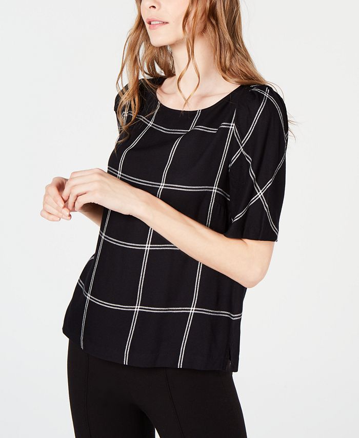 Vince Camuto Windowpane-Print Top - Macy's
