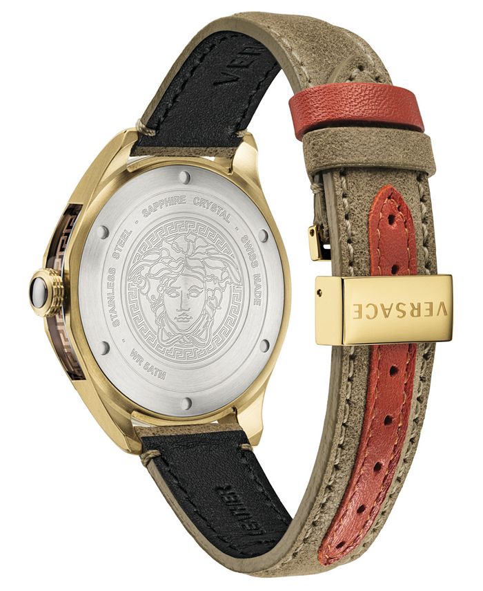 Versace Men's Swiss Glaze Brown Leather Strap Watch 43mm - Macy's