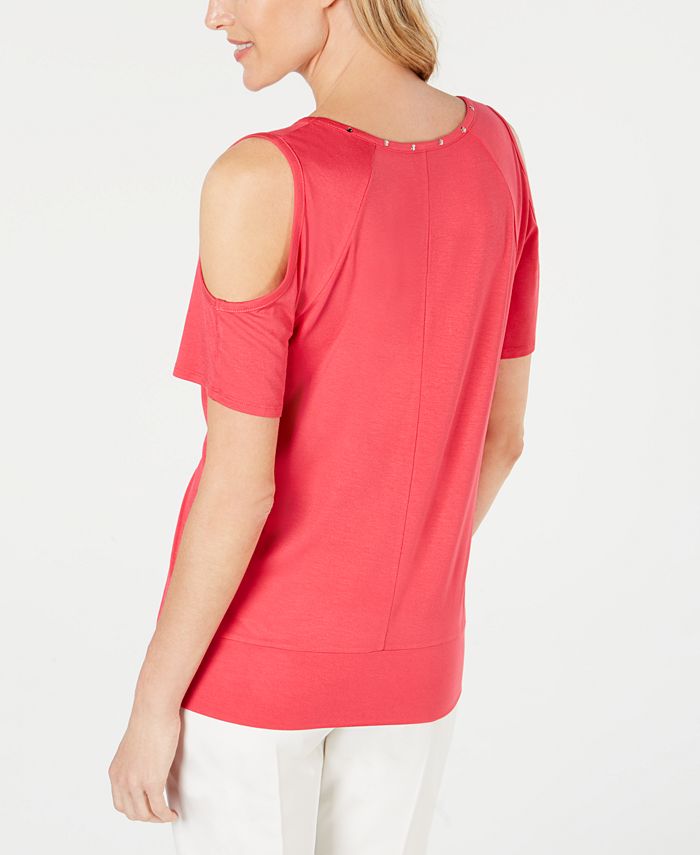 JM Collection Petite Studded Cold-Shoulder Keyhole Top, Created for ...