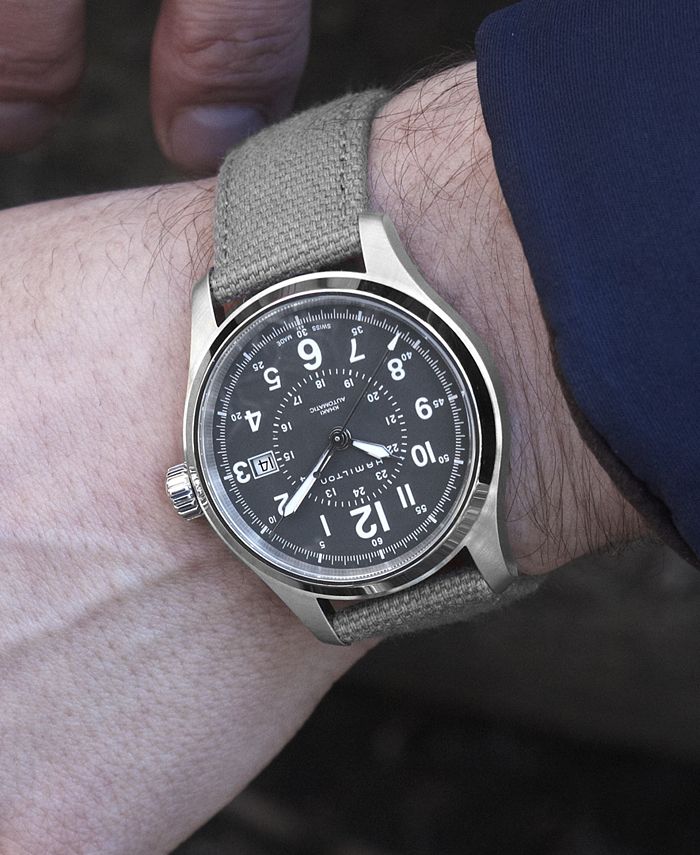 Hamilton Men's Swiss Automatic Khaki Field Green Canvas Strap Watch ...