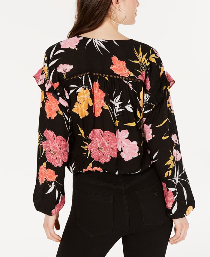 GUESS Floral-Print Long-Sleeve Top - Macy's