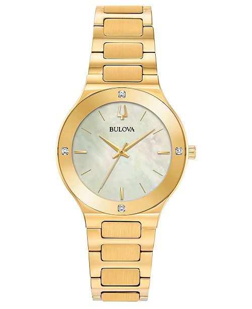 Bulova Women's Modern Diamond-Accent Gold-Tone Stainless Steel Bracelet ...
