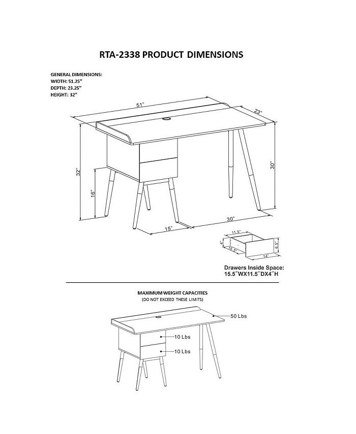 RTA Products Techni Mobili Modern Space Saver Desk - Macy's