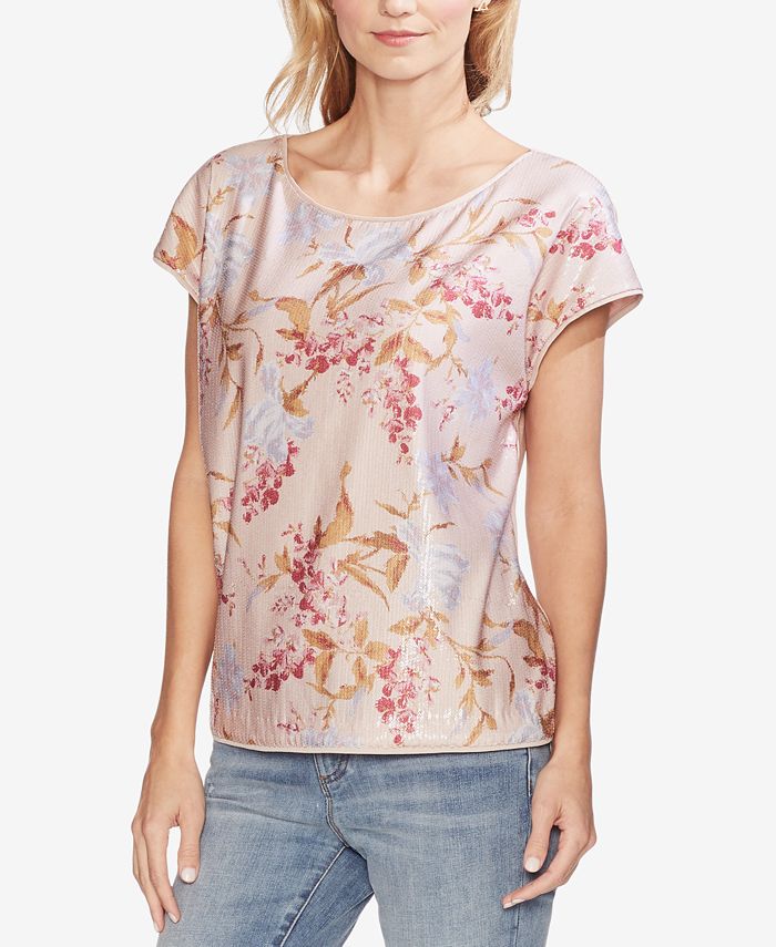 Vince Camuto Floral-Sequined Top - Macy's