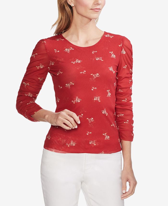 Vince Camuto Printed Ruched-Sleeve Top - Macy's