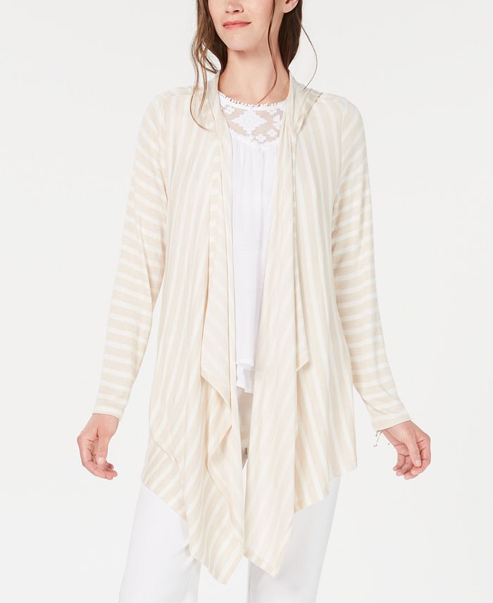 Style & Co Striped Hooded Completer Cardigan, Created for Macy's - Macy's