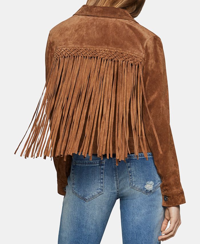 BCBGeneration Suede Fringe-Trim Jacket - Macy's
