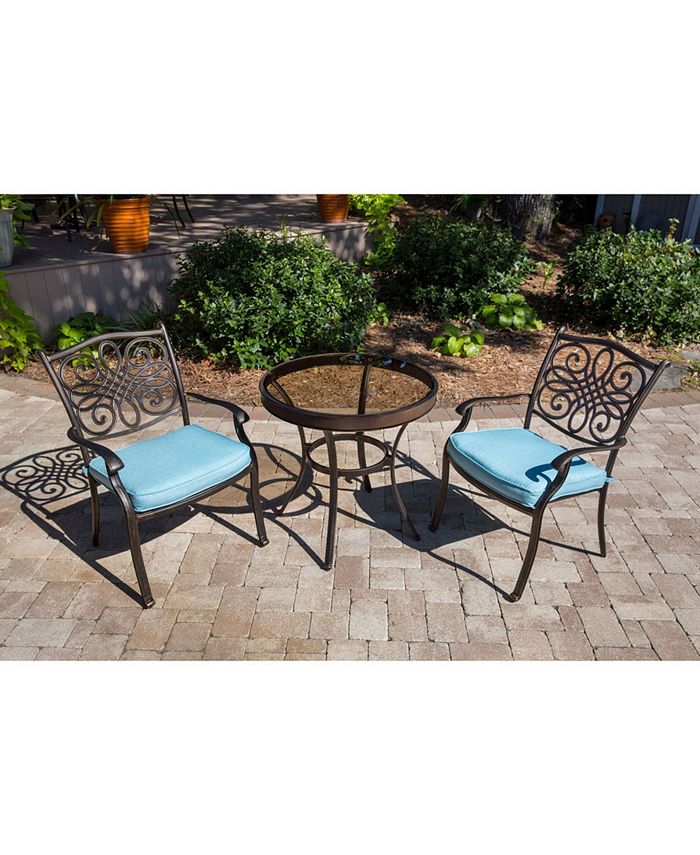 Hanover Traditions 3-Piece Bistro Set with 30" Glass-top Table - 29.05 ...