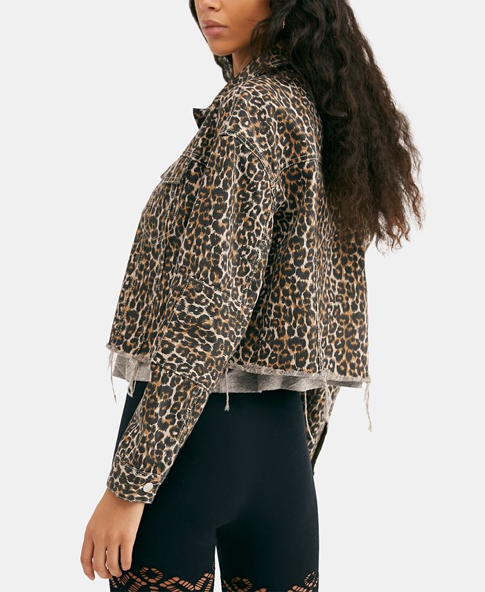 Free People Cotton Cheetah-Print Raw-Hem Jacket - Macy's