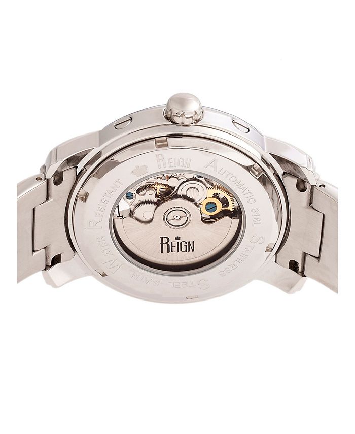 Reign Kahn Automatic White Dial, Skeleton Silver Stainless Steel Watch ...
