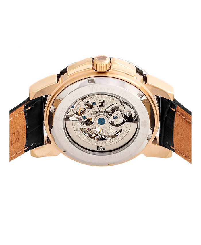 Reign Philippe Automatic Rose Gold Case, Black Dial, Genuine Black ...