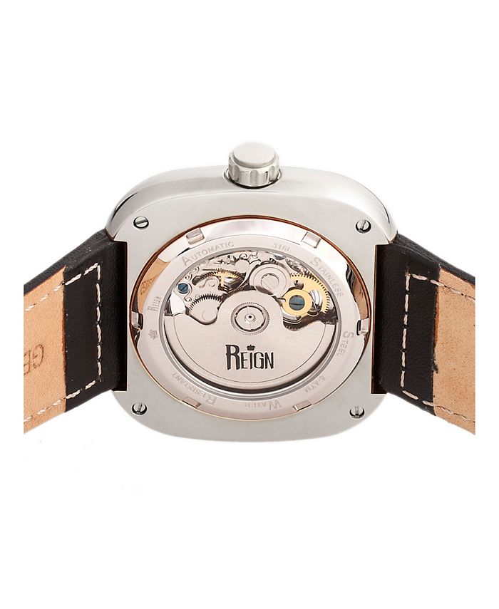 Reign Nero Automatic Black Dial, Genuine Black Leather Watch 42mm - Macy's