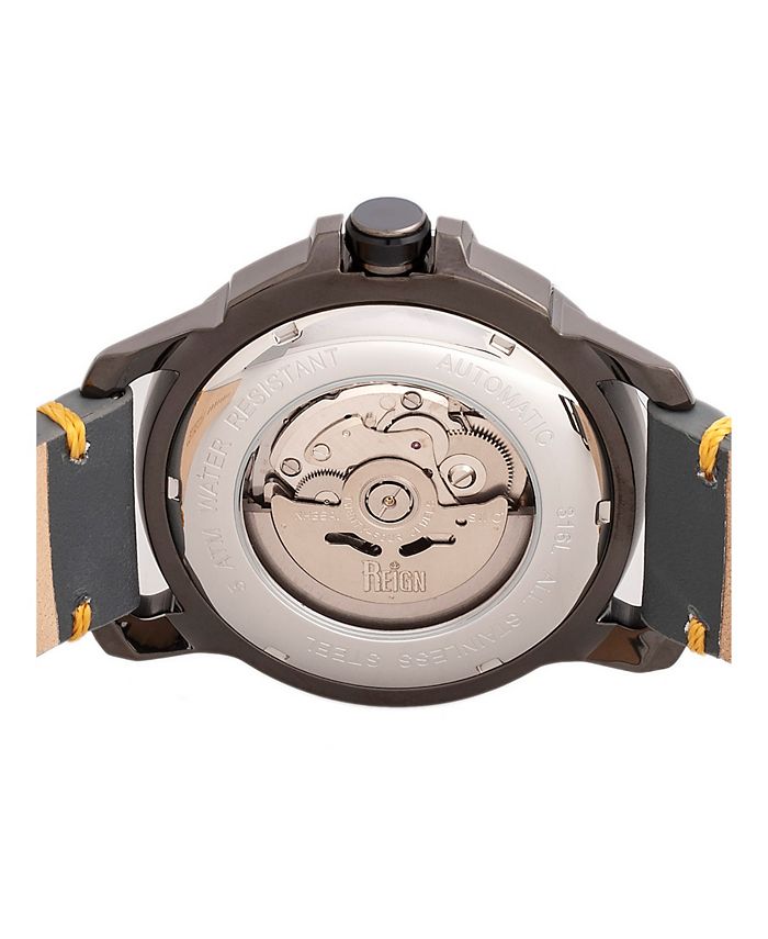 Reign Monarch Automatic Gunmental Case, Genuine Grey Leather Watch 46mm ...