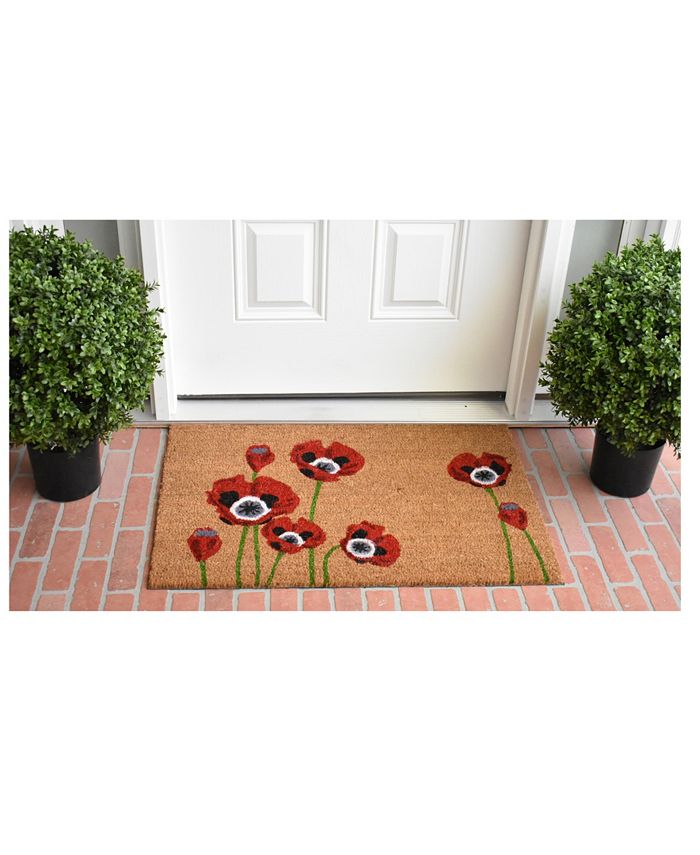 Home & More Red Poppies Coir/Vinyl Doormat, 24" x 36" - Macy's