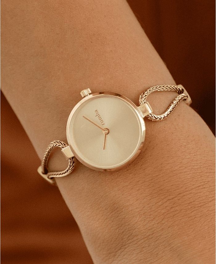 RUMBATIME Gramercy Round Flat Stainless Steel Gold Mesh Watch - Macy's