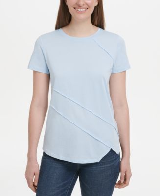 DKNY Stitched-Trim Asymmetrical-Hem Top - Macy's