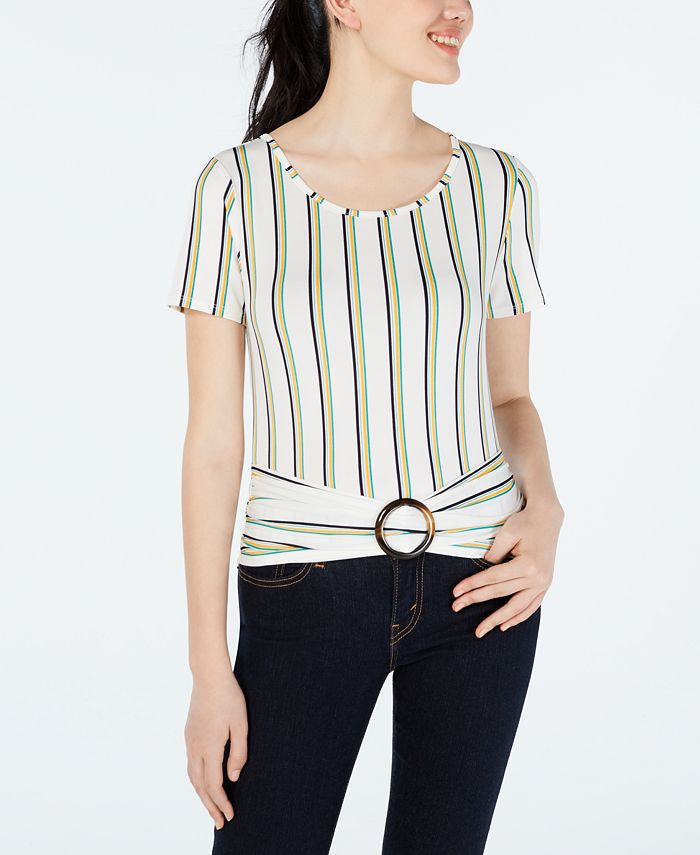 BCX Juniors' Striped Ruched O-Ring Blouse - Macy's