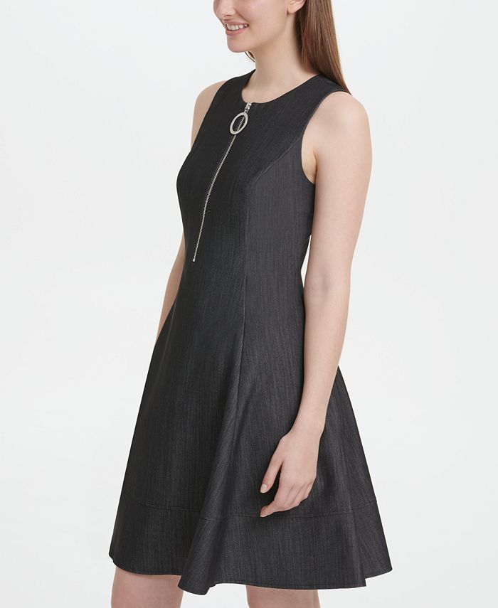DKNY Denim Fit & Flare Front Zip Dress - Macy's