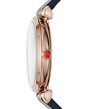 Emporio Armani Women's Blue Striped Leather Strap Watch 32mm - Macy's