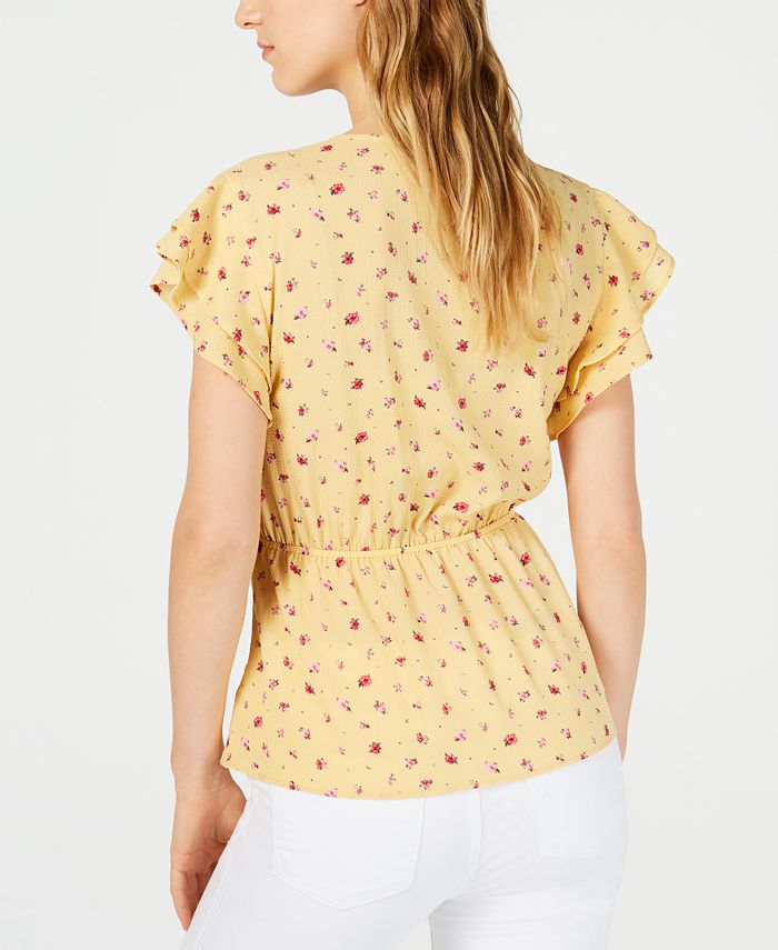 Monteau Petite Ruffled Wrap Top - Macy's