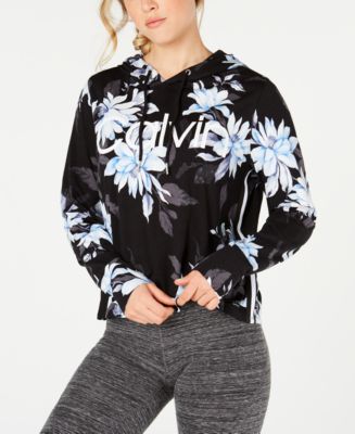 Calvin Klein Performance Printed Ruffled-Sleeve Hoodie - Macy's
